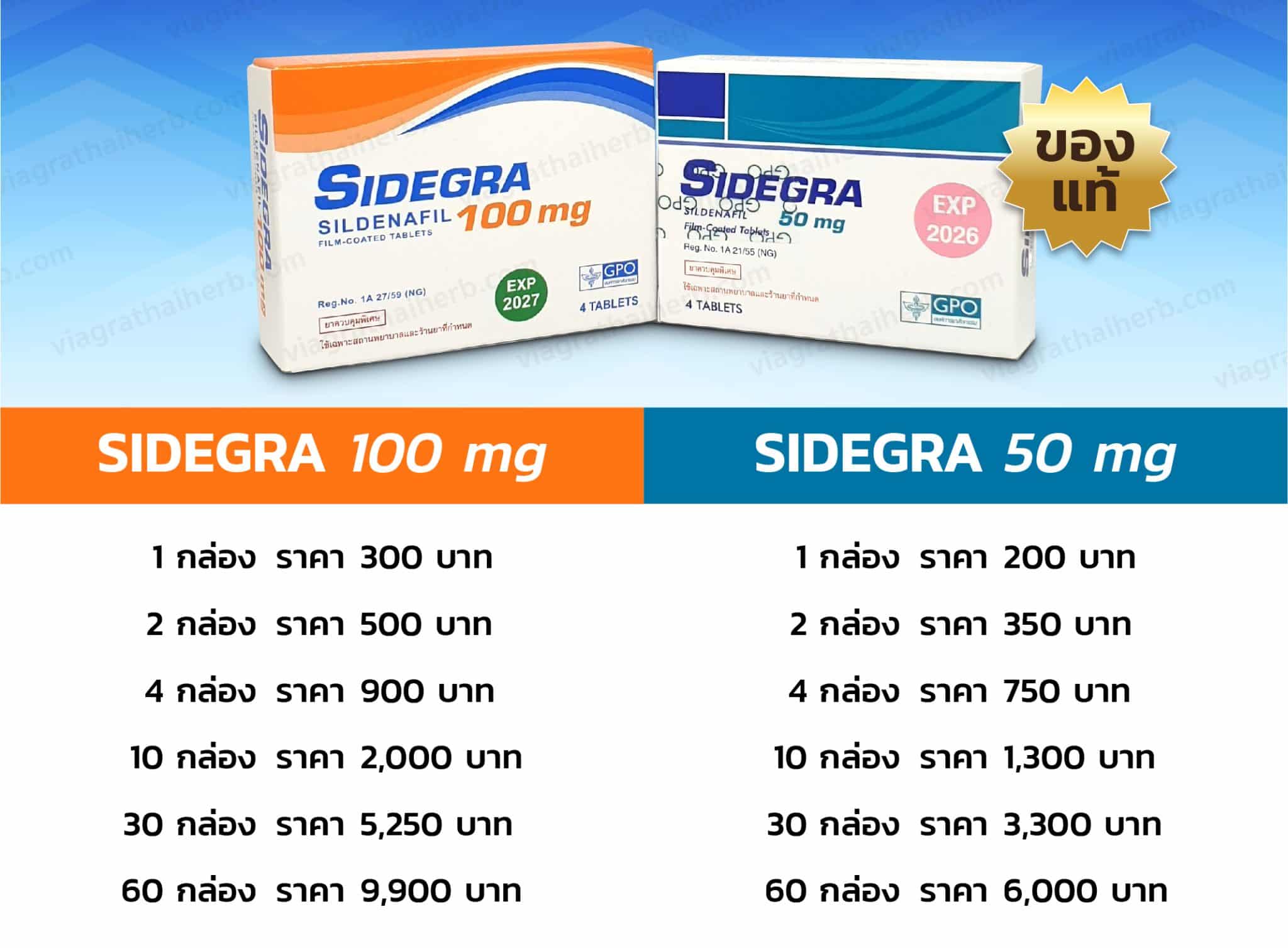 ร้านขายยา ราคาส่ง Sidegra(ซิเดกร้า) ไวอากร้าไทย องค์การเภสัช